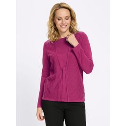 2-in-1-Pullover Classic Basics "Rundhals-Pullover", Damen, Gr. 48, magenta, 100% Polyacryl, gemustert, unifarben, Pullover