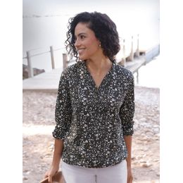 Print-Shirt Inspirationen "Druck-Shirt", Damen, Gr. 44, schwarz (schwarz, rotbraun, bedruckt), 50% Baumwolle, 50% Modal, bedruckt, gebl&uuml;mt, gemustert, mehrfarbig, Rundhals, Shirts