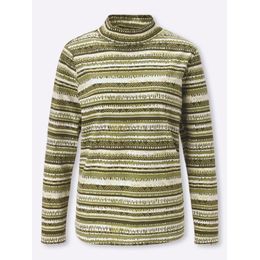 Stehkragenshirt Classic Basics "Rundhals-Shirt", Damen, Gr. 46, oliv, ecru, bedruckt, 100% Baumwolle, gemustert, gestreift, mehrfarbig, Shirts Stehkragenshirt