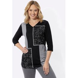 Longshirt "Longshirt", Damen, Gr. 38, schwarz, grau, 100% Baumwolle, bedruckt, gemustert, mehrfarbig, V-Ausschnitt, Shirts Longshirt