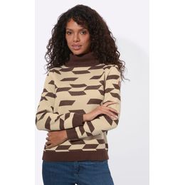Rollkragenpullover Casual Looks "Rollkragen-Pullover", Damen, Gr. 36, schoko, sand, gemustert, 50% Baumwolle, 50% Polyacryl, gemustert, mehrfarbig, Pullover Rollkragenpullover