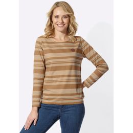 T-Shirt Classic Basics "3/4-Arm-Shirt", Damen, Gr. 38, beige, camel, gestreift, 100% Baumwolle, gemustert, gestreift, mehrfarbig, Rundhals, Shirts T-Shirt
