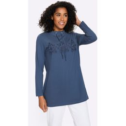 Longshirt Classic Basics "Longshirt", Damen, Gr. 50, jeansblau, marine, 100% Baumwolle, gemustert, meliert, unifarben, Shirts Longshirt