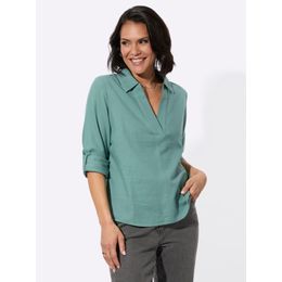 Flanellbluse Casual Looks, Damen, Gr. 40, jade, 100% Baumwolle, unifarben, V-Ausschnitt, Blusen