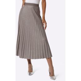 CR&Eacute;ATION L Plisseerock CREATION L, Damen, Gr. 40, dunkeltaupe, silberfarben, 63% Polyester, 33% Viskose, 4% Elasthan, gemustert, wadenlang, R&ouml;cke
