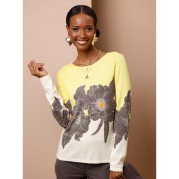 CR&Eacute;ATION L Strickpullover CREATION L "Lyocell-Mix-Pullover", Damen, Gr. 36, gelb (dunkeltaupe, champagner, bedruckt), 42% Viskose, 30% Lyocell, 28% Polyester, gebl&uuml;mt, gemustert, mehrfarbig, Pullover Strickpullover