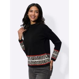 Stehkragenpullover Classic Basics "Langarm-Pullover", Damen, Gr. 38, schwarz, 100% Polyacryl, gemustert, mehrfarbig, Pullover Stehkragenpullover