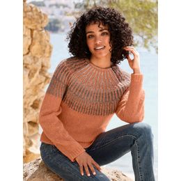 Strickpullover Heine "Pullover", Damen, Gr. 38, papaya, meliert, 41% Polyacryl, 20% Polyester, 20% Wolle, 19% Polyamid, gemustert, mehrfarbig, Pullover Strickpullover