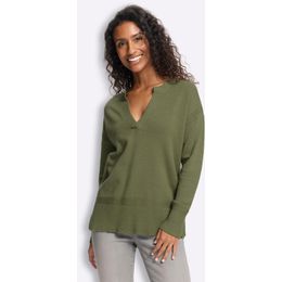 Strickpullover Heine "Pullover", Damen, Gr. 34, khaki, 50% Viskose, 28% Polyester, 22% Polyamid, unifarben, Pullover Strickpullover