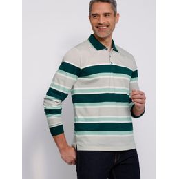 Poloshirt CLASSIC "Langarm-Poloshirt", Herren, Gr. 44/46, hellgrau, petrol, geringelt, 100% Baumwolle, gemustert, gestreift, mehrfarbig, Shirts