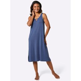 Sommerkleid feel good "Sommerkleid", Damen, Gr. 40/42, Normalgr&ouml;&szlig;en, jeansblau, 95% Viskose, 5% Elasthan, gemustert, mehrfarbig, knielang, Rundhals, Kleider Sommerkleid