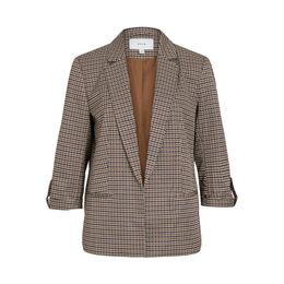 Kurzblazer Vila "VINICE 3/4 LOOSE BLAZER - NOOS", Damen, Gr. 40, nuthatch aop:houndstooth port royale, Web, Obermaterial: 92% Polyester, 8% Elasthan, Hahnentrittmuster, normal, tiefer V-Ausschnitt, Aufschlag, Blazer Kurzblazer, Materialmix