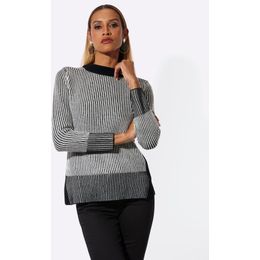 CR&Eacute;ATION L Strickpullover CREATION L "Pullover", Damen, Gr. 50, ecru, schwarz, 70% Baumwolle, 30% Polyacryl, gemustert, Pullover Strickpullover