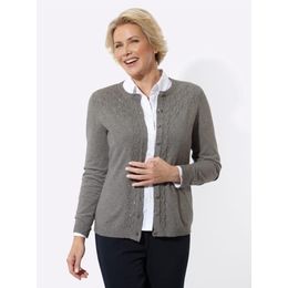 Ajourstrickjacke CLASSIC, Damen, Gr. 42, grau, meliert, 50% Modal, 30% Polyamid, 20% Polyester, unifarben, Strickjacken Ajourstrickjacke
