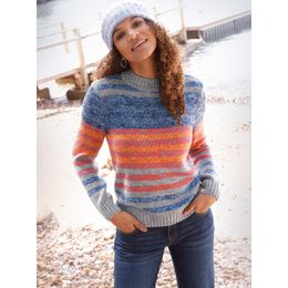 Stehkragenpullover Casual Looks "Langarm-Pullover", Damen, Gr. 36, marine, terra, geringelt, 50% Baumwolle, 50% Polyacryl, gemustert, gestreift, mehrfarbig, Pullover Stehkragenpullover