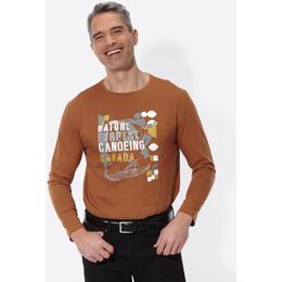 Langarmshirt CLASSIC "Langarm-Shirt", Herren, Gr. 48/50, cognac, 100% Baumwolle, gemustert, Shirts Langarmshirt
