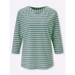 3/4-Arm-Shirt Classic Basics "3/4-Arm-Shirt", Damen, Gr. 40, jade, ecru, geringelt, 100% Baumwolle, gemustert, gestreift, U-Boot-Ausschnitt, Shirts 3/4-Arm-Shirt