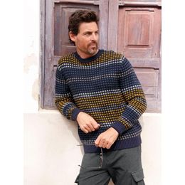 Rundhalspullover Marco Donati "Pullover", Herren, Gr. 50, marine, ocker, gemustert, 100% Polyacryl, gemustert, gestreift, Pullover Rundhalspullover