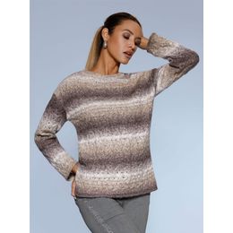 CR&Eacute;ATION L Strickpullover CREATION L "Pullover", Damen, Gr. 38, braun (dunkeltaupe, ecru, meliert), 51% Polyacryl, 40% Polyamid, 9% Wolle, unifarben, Pullover Strickpullover