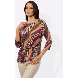 CR&Eacute;ATION L Print-Shirt CREATION L "Druck-Shirt", Damen, Gr. 50, ecru, bordeaux, bedruckt, 95% Viskose, 5% Elasthan, gemustert, U-Boot-Ausschnitt, Shirts