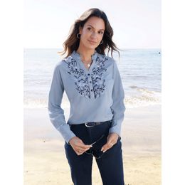 Langarmbluse Inspirationen, Damen, Gr. 40, taubenblau, bleu, gemustert, 100% Viskose, gemustert, mehrfarbig, Rundhals, Blusen