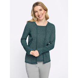 2-in-1-Pullover Classic Basics "2-in-1-Pullover", Damen, Gr. 42, petrol, silberfarben, 90% Polyacryl, 10% metallisierte Fasern, unifarben, Pullover