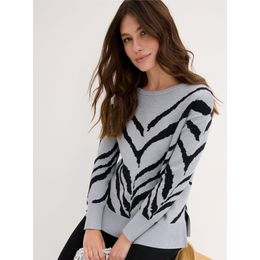 Rundhalspullover Inspirationen "Pullover", Damen, Gr. 46, steingrau, schwarz, 43% Viskose, 31% Polyester, 21% Polyamid, 5% metallisierte Fasern, gemustert, Pullover Rundhalspullover