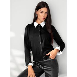 Cardigan Heine, Damen, Gr. 34, schwarz, 50% Viskose, 28% Polyester, 22% Polyamid, Kragen:80% Baumwolle, 20% Polyester, gemustert, mehrfarbig, unifarben, Strickjacken
