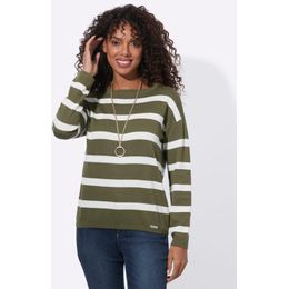 Strickpullover Casual Looks "Strickpullover", Damen, Gr. 36, oliv, ecru, geringelt, 55% Baumwolle, 45% Viskose, gemustert, gestreift, Pullover Strickpullover