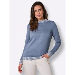 Rundhalspullover CREATION L PREMIUM "Modal-Baumwoll-Pullover", Damen, Gr. 50, taubenblau, 50% Baumwolle, 50% Modal, unifarben, Pullover Rundhalspullover