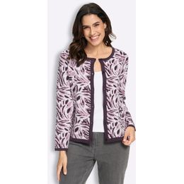 Jacquardstrickjacke Inspirationen, Damen, Gr. 44, aubergine, ecru, gemustert, 50% Viskose, 25% Polyester, 25% Polyamid, gebl&uuml;mt, gemustert, mehrfarbig, Strickjacken