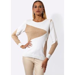 CR&Eacute;ATION L Rundhalspullover CREATION L "Modal-Mix-Pullover", Damen, Gr. 40, ecru, camel, meliert, 45% Polyamid, 23% Modal, 23% Viskose, 8% Polyester, 1% metallisierte Fasern, gemustert, mehrfarbig, Pullover Rundhalspullover