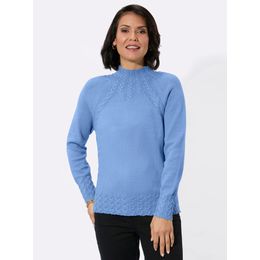 Stehkragenpullover Casual Looks "Stehkragen-Pullover", Damen, Gr. 40, blau (himmelblau), 50% Viskose, 28% Polyester, 22% Polyamid, meliert, unifarben, Pullover Stehkragenpullover