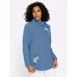 Fleeceshirt Classic Basics "Fleece-Shirt", Damen, Gr. 46, mittelblau, 100% Polyester, gebl&uuml;mt, gemustert, mehrfarbig, Shirts