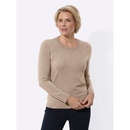 Strickpullover CLASSIC "Langarm-Pullover", Damen, Gr. 42, beige, meliert, 50% Viskose, 28% Polyester, 22% Polyamid, meliert, Pullover Strickpullover