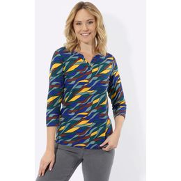 3/4-Arm-Shirt "3/4-Arm-Shirt", Damen, Gr. 44, royalblau, ocker, bedruckt, 100% Baumwolle, gemustert, mehrfarbig, Rundhals, Shirts 3/4-Arm-Shirt