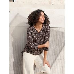 Langarmshirt Inspirationen "Druck-Shirt", Damen, Gr. 52, schwarz, papaya, bedruckt, 50% Baumwolle, 50% Modal, bedruckt, gebl&uuml;mt, gemustert, mehrfarbig, V-Ausschnitt, Shirts Langarmshirt