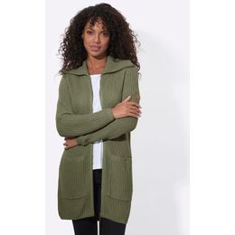 Longstrickjacke Casual Looks, Damen, Gr. 36, gr&uuml;n (khaki), 50% Baumwolle, 50% Polyacryl, unifarben, Strickjacken Longstrickjacke