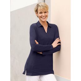 Longshirt Classic Basics "Poloshirt", Damen, Gr. 54, marine, 100% Baumwolle, unifarben, V-Ausschnitt, Shirts Longshirt