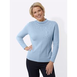 Strickpullover CLASSIC "Stehkragen-Pullover", Damen, Gr. 44, hellblau, 50% Viskose, 25% Polyester, 25% Polyamid, unifarben, Pullover Strickpullover