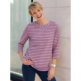 3/4-Arm-Shirt Classic Basics "3/4-Arm-Shirt", Damen, Gr. 40, violett, ecru, geringelt, 100% Baumwolle, gemustert, gestreift, U-Boot-Ausschnitt, Shirts 3/4-Arm-Shirt