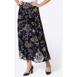 Webrock Heine, Damen, Gr. 40, schwarz, taupe, bedruckt, 100% Polyester, bedruckt, gebl&uuml;mt, gemustert, mehrfarbig, lang, R&ouml;cke