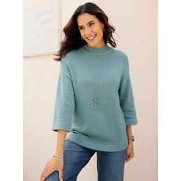Stehkragenpullover Inspirationen "Pullover", Damen, Gr. 50, jade, 100% Baumwolle, unifarben, Pullover Stehkragenpullover