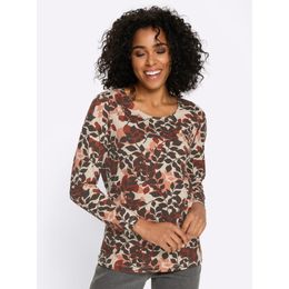 Langarmshirt Classic Basics "Langarm-Shirt", Damen, Gr. 38, terra, schoko, bedruckt, 100% Baumwolle, gemustert, mehrfarbig, Rundhals, Shirts Langarmshirt