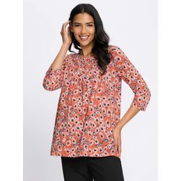 Longshirt "Longshirt", Damen, Gr. 42, papaya, schwarz, bedruckt, 100% Baumwolle, gemustert, mehrfarbig, Rundhals, Shirts Longshirt