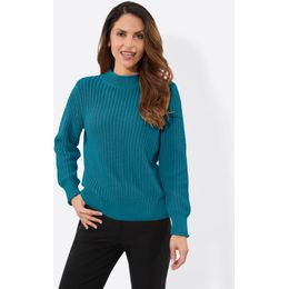 Stehkragenpullover Inspirationen "Stehkragen-Pullover", Damen, Gr. 52, aquapetrol, 100% Baumwolle, unifarben, Pullover Stehkragenpullover
