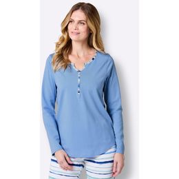 w&auml;schepur Pyjamaoberteil W&Auml;SCHEPUR "Schlafanzug-Shirt", Damen, Gr. 52/54, himmelblau, 100% Baumwolle, gemustert, gestreift, unifarben, Shirts
