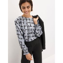 Schlupfbluse Inspirationen, Damen, Gr. 42, silberfarben, schwarz, bedruckt, 97% Polyester, 3% Elasthan, gemustert, Rundhals, Blusen Schlupfbluse