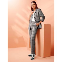 Jackenblazer Heine "Karo-Blazer", Damen, Gr. 38, champagner, schwarz, kariert, 65% Polyester, 33% Viskose, 2% Elasthan, Blazer