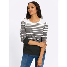 3/4-Arm-Shirt Heine "Shirt", Damen, Gr. 48, schwarz, grau, bedruckt, 95% Baumwolle, 5% Elasthan, bedruckt, gemustert, gestreift, mehrfarbig, Rundhals, Shirts 3/4-Arm-Shirt